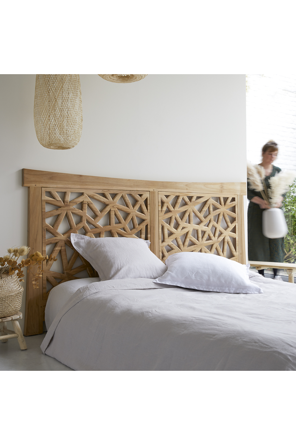 Carved teak headboard store